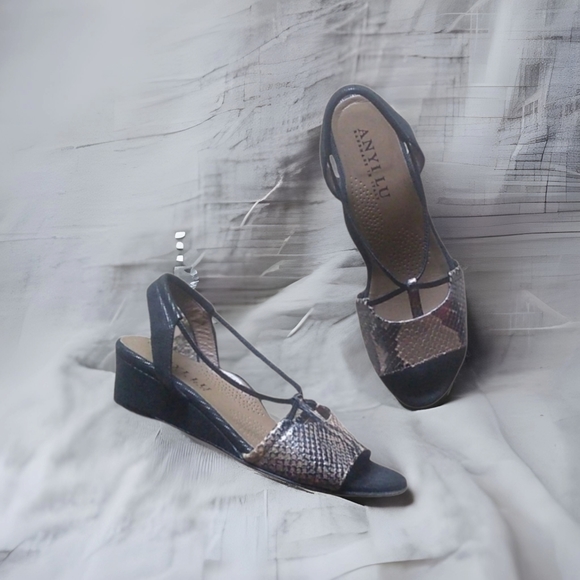 Anyi Lu | Shoes | Anyi Lu Linda Snake Print Wedge Sandals | Poshmark